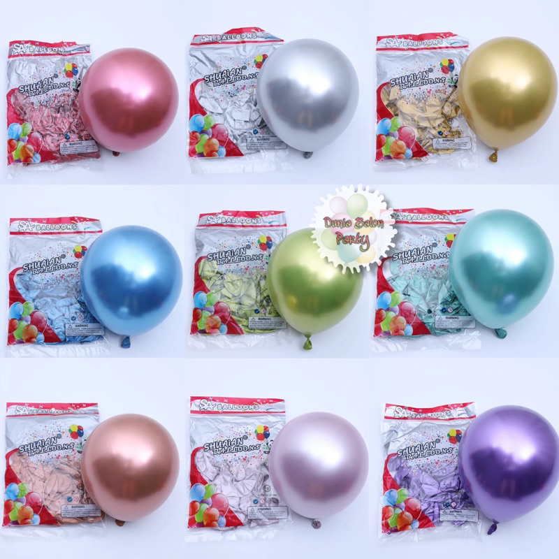 Chrome Metallic Latex Balloons / 12 inch Chrome Balloons Per pack ...