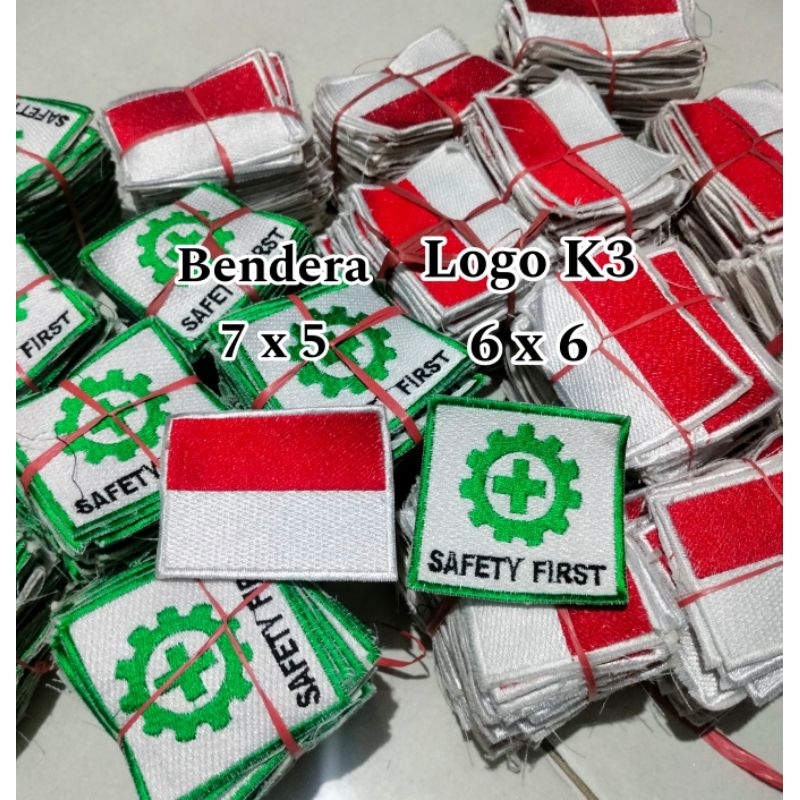 PUTIH MERAH Bed Bed Bedge Red and White Flag K3 Logo Full embroidered Safety First Flag | Shopee ...