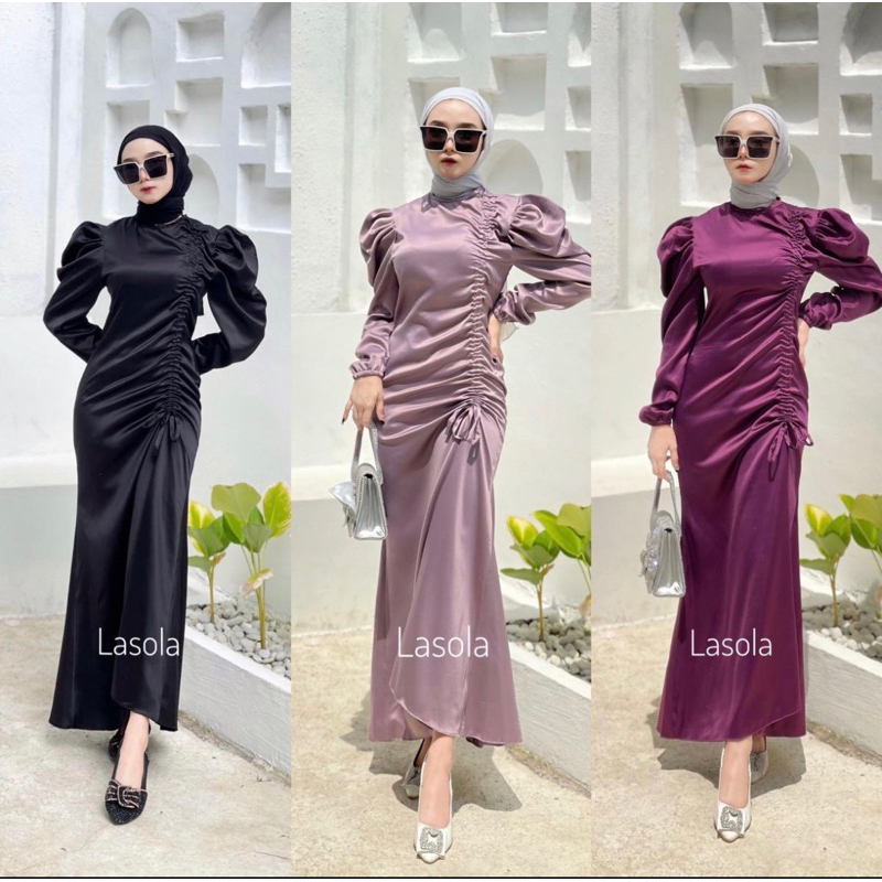 Mimosa PREMIUM SATIN DRESS | Long Drawstring Full Silk Satin Gamis ...