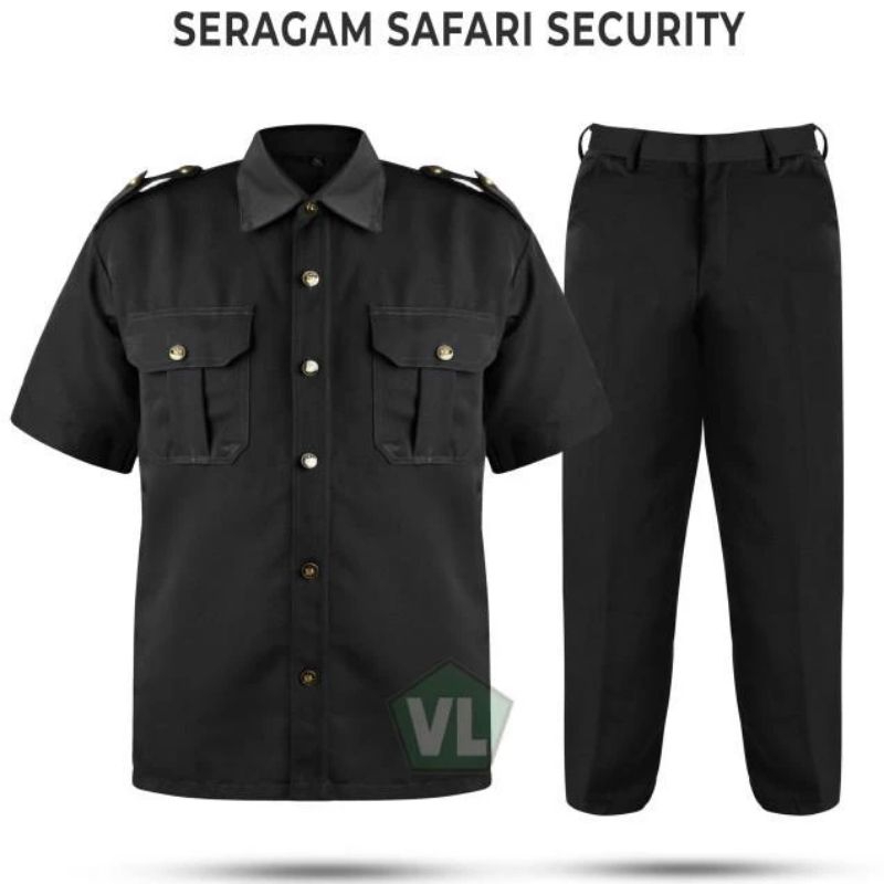 Security Guard Short Sleeve Solid Black Safari Uniform | Security ...