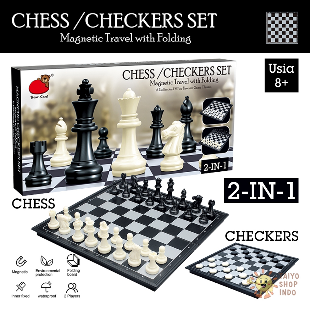 TAIYO Chess & Checkers Set 2in1 Gold Silver Magnetic Board Chess Dam ...