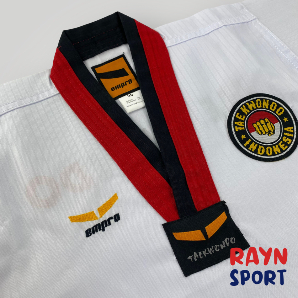 MERAH Taekwondo Dobok EMPRO Uniform Red Black Collar Poom Uniform ...