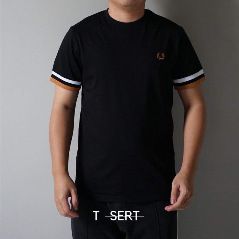 Fred PERRY Bold Tipped Pique Ecru Black Tee Original (100% Authentic ...
