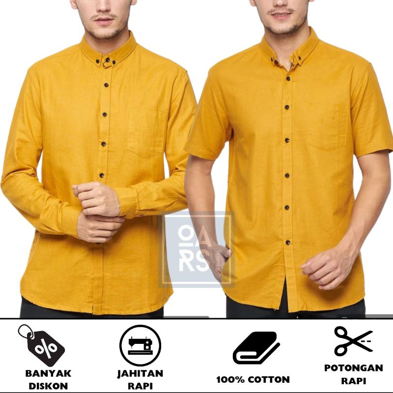 KATUN KEMEJA Men's Shirt Plain Yellow Mustard Turmeric Short Sleeve And Long Sleeve jumbo ...