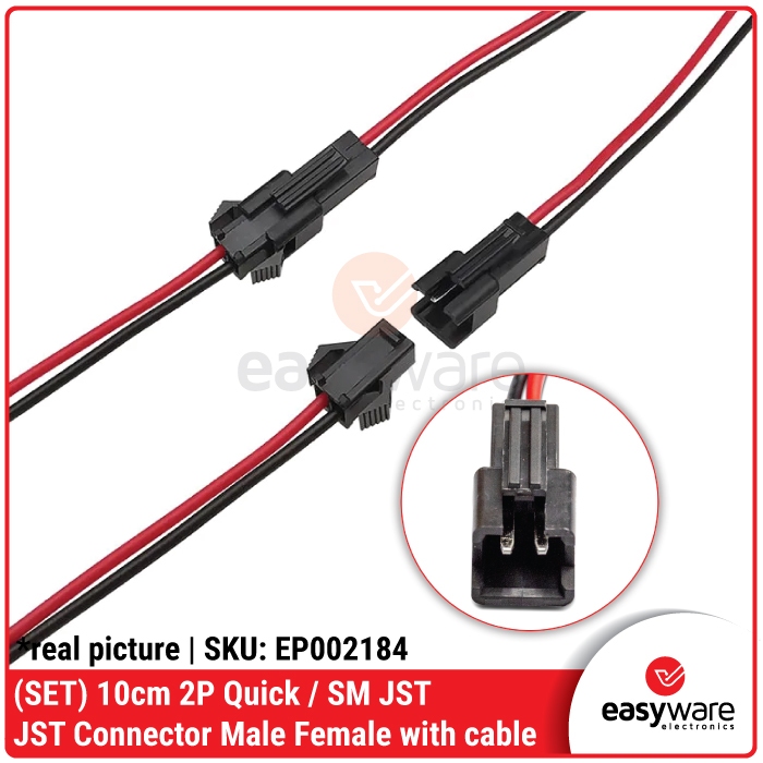 10cm JST SM 2 Pin 2P Male to Female Jack Wire Connector Quick Plugs ...