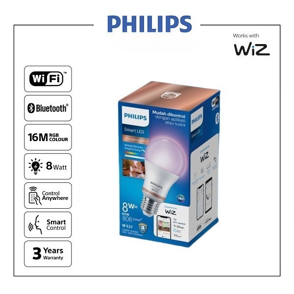 Philips LED Bulb 8W A60 E27 RGB Smart Wifi Connected By WiZ | Shopee Philippines
