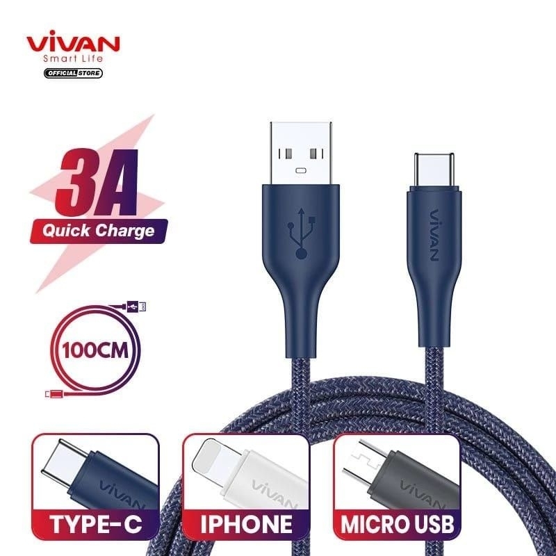Vivan FC100S Type-C Data Cable Support Quick Charging Max 3A USB-C ...