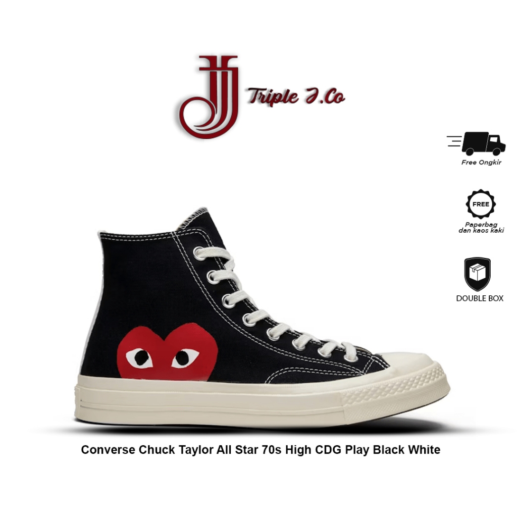 Converse Chuck Taylor All Star 70s High CDG Play Black White | Shopee ...