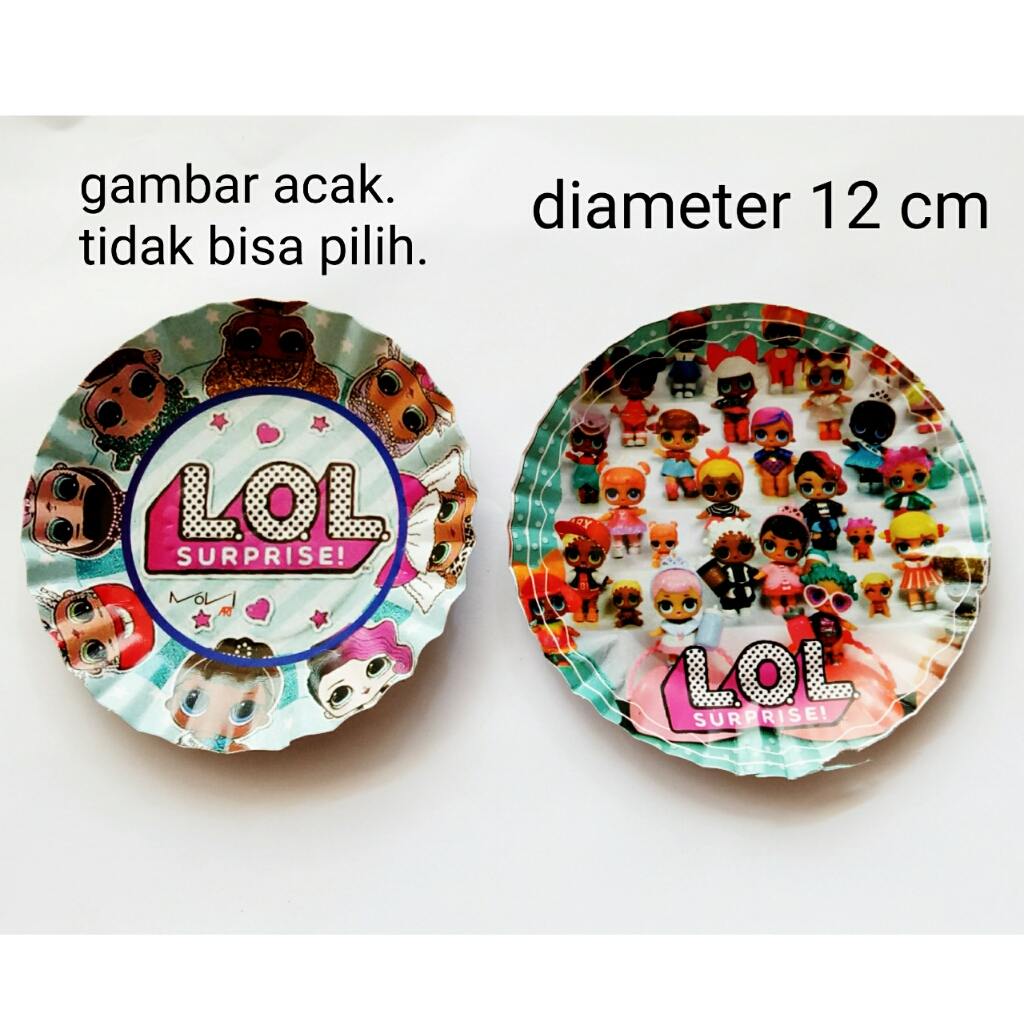 Round birthday paper plate containing 10 lol surprise characters ...