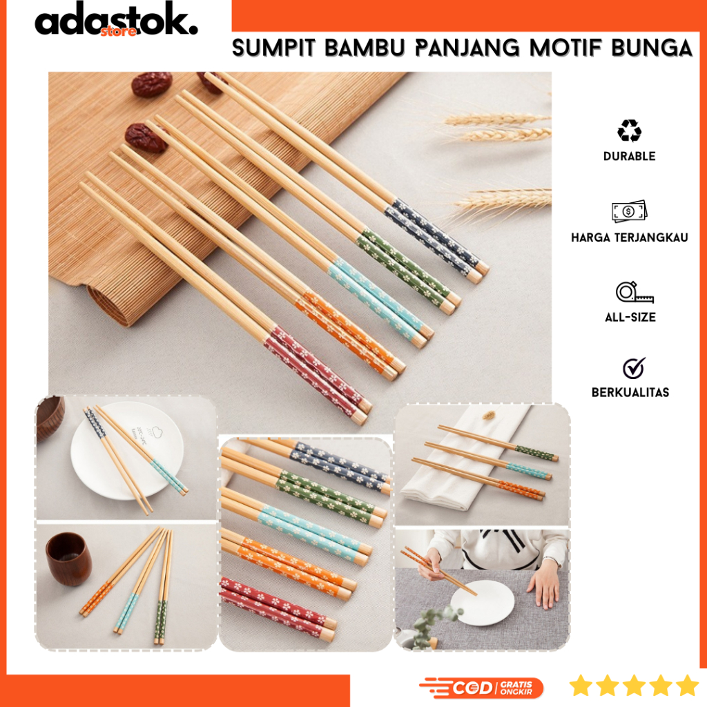 Long Bamboo Chopsticks with Floral Motifs Bamboo Chopsticks Eating ...