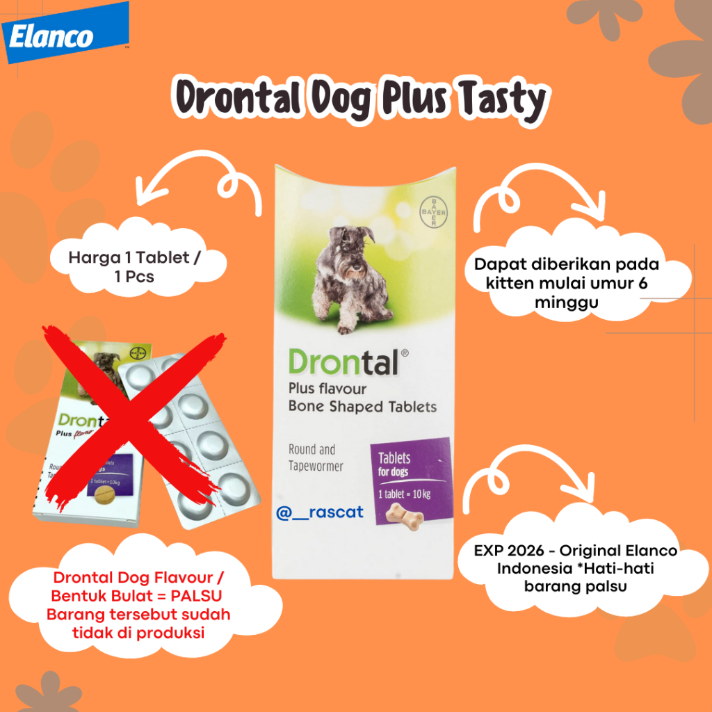 Drontal Dog Plus Tasty Bone Shape EXP 2026 1 Tablet / Dog Worm Medicine ...