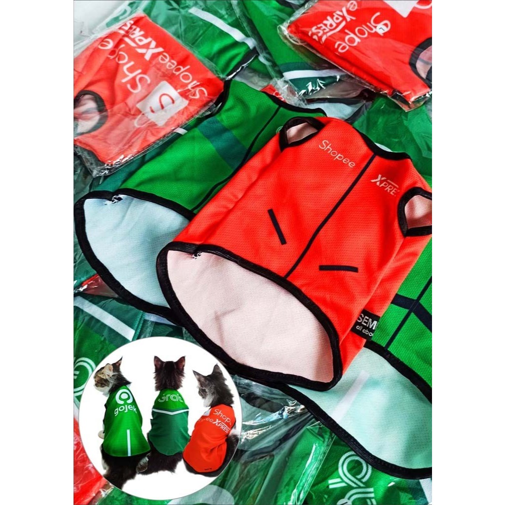 Shopee Grab Courier Expedition Model Cat Clothes & Gojek Cat Costume ...