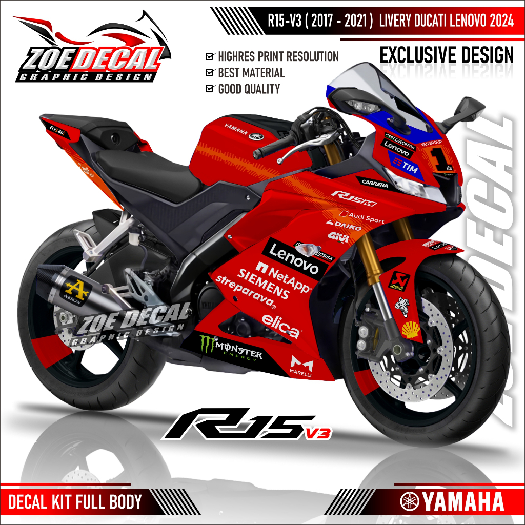 Newest Decal Sticker Full Body Yamaha R15 V3 Motif Livery Ducati Lenovo ...