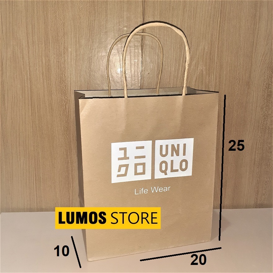 Uniqlo small Brown 2-sided Paper bag 20x25 x 10 cm | Shopee Philippines