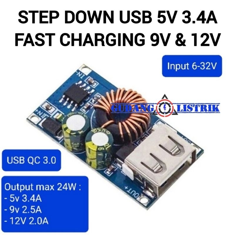 Module Charger Step Down USB 3.0 Fast Charging 6-32V to 5V 3.4A ...