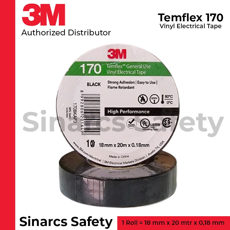 3m Temflex 170 Electrical Insulation General Use Vinyl Electrical Tape, 18 mm x 20 mtr. 3m ...