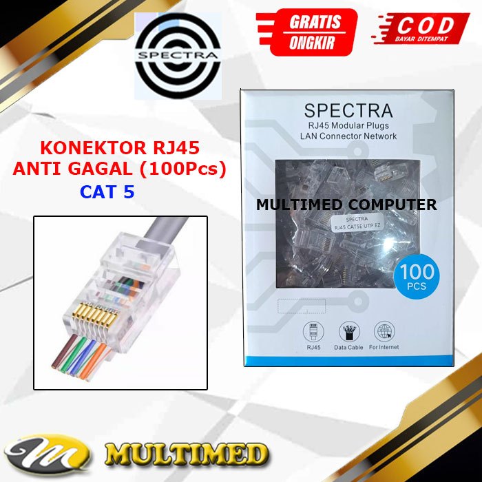 RJ45 Connector Cat 5e Anti-Fail Spectra Connector contains 100 pcs ...