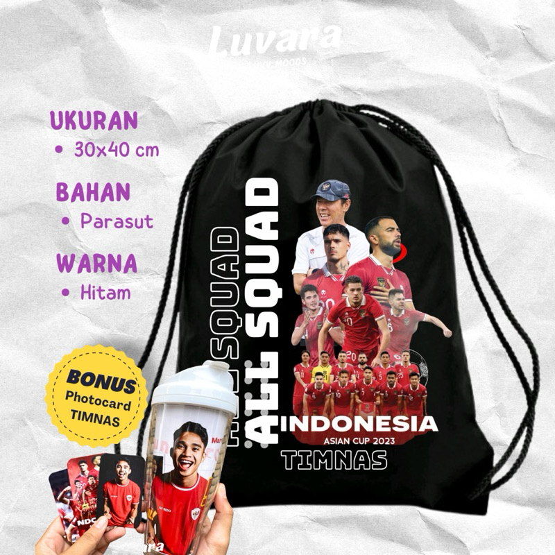 Indonesian National Team black Drawstring Bag ALL SQUAD bonus photocards | Shopee Philippines