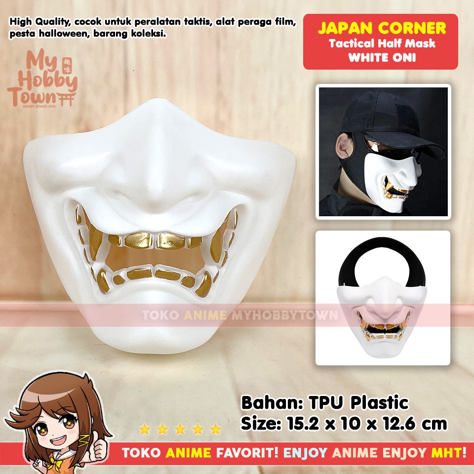 PUTIH Noh Kabuki Hannya White Japanese Anime Mask Oni Demon Mask Half ...