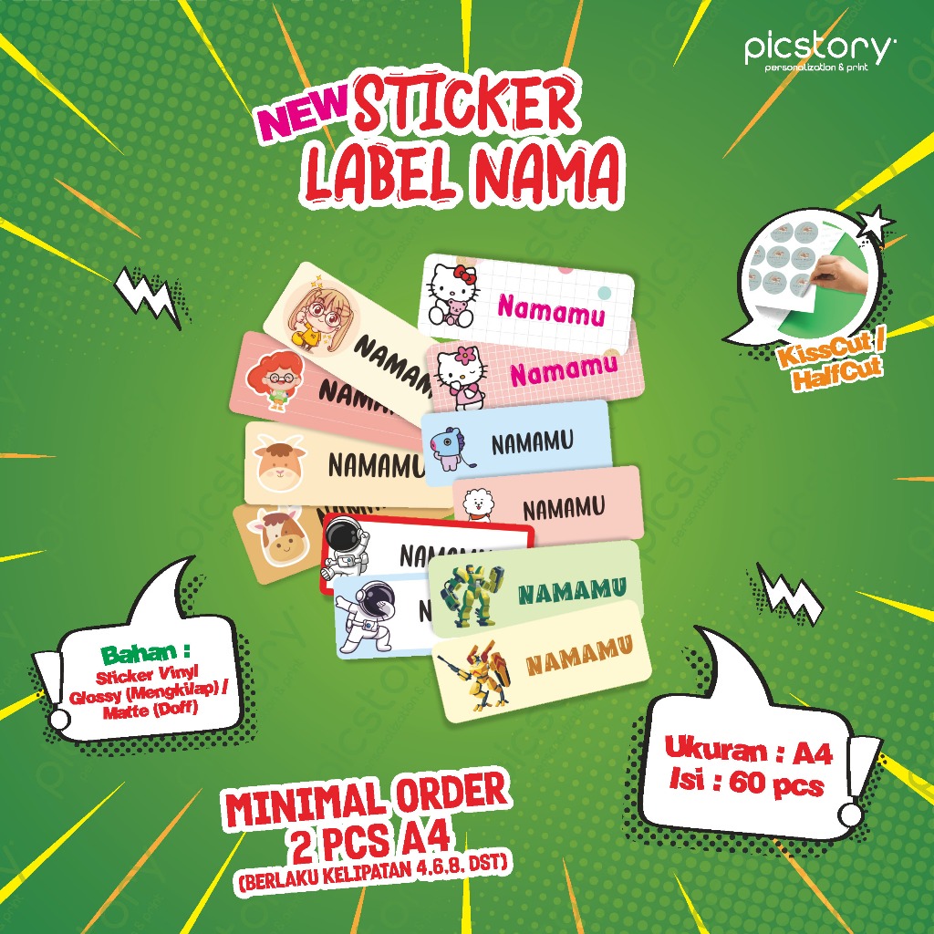 Children's Name Stickers - Waterproof Character Name Label Stickers ...