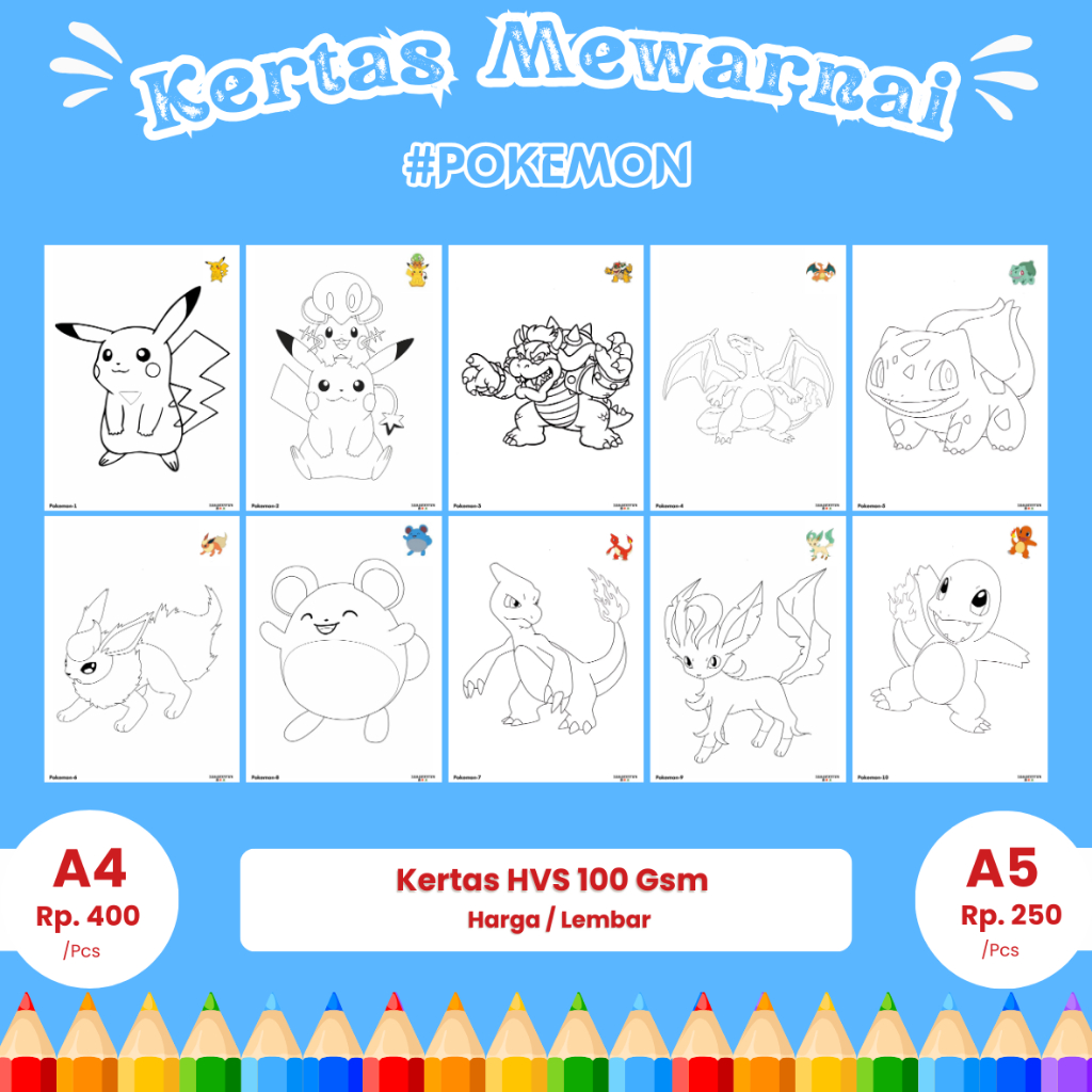Pokemon Coloring Pictures A4 / A5 Sketch Paper / 100 GSM Paper Drawing ...