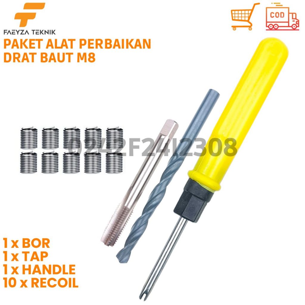 12 Bolt Thread Repair Tool Package 10pcs Recoil M8 Handle and Tap Drill ...