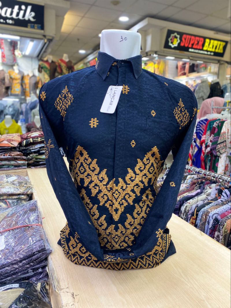 KEMEJA MOST LUXURIOUS Maroon & Emerald Dobby Fiber Batik Shirt Long ...