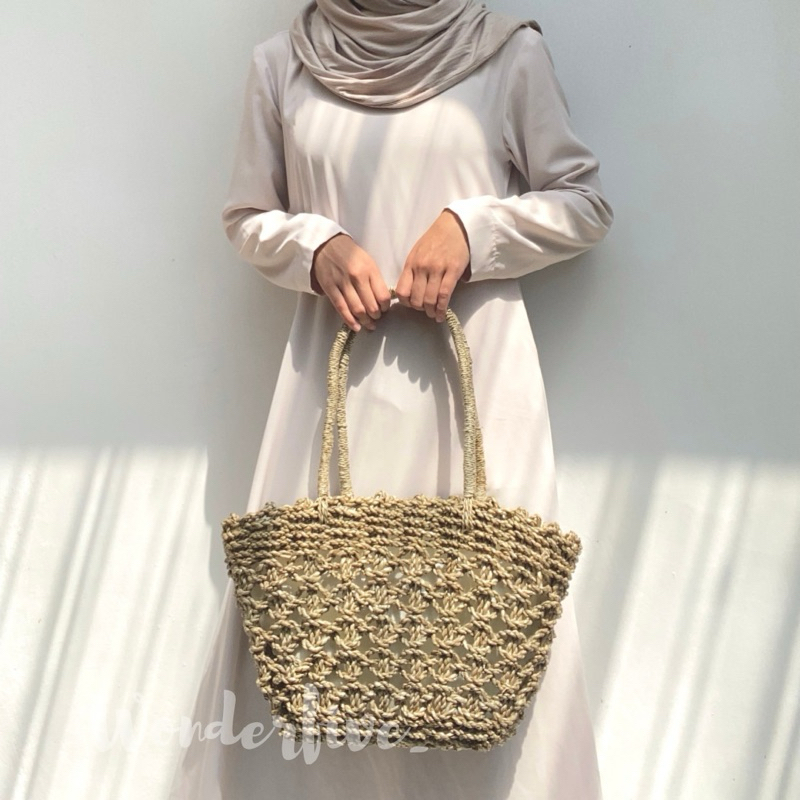 Mendong Pandan Rara Handicraft Woven Bag with Balinese Ethnic Shell ...