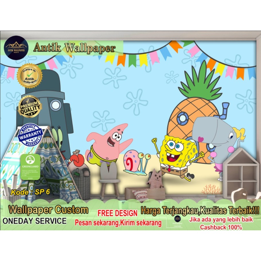 Custom Wallpaper & Custom 3D Wallstickers with Children's Animation Themes (Spongebob) | Shopee ...