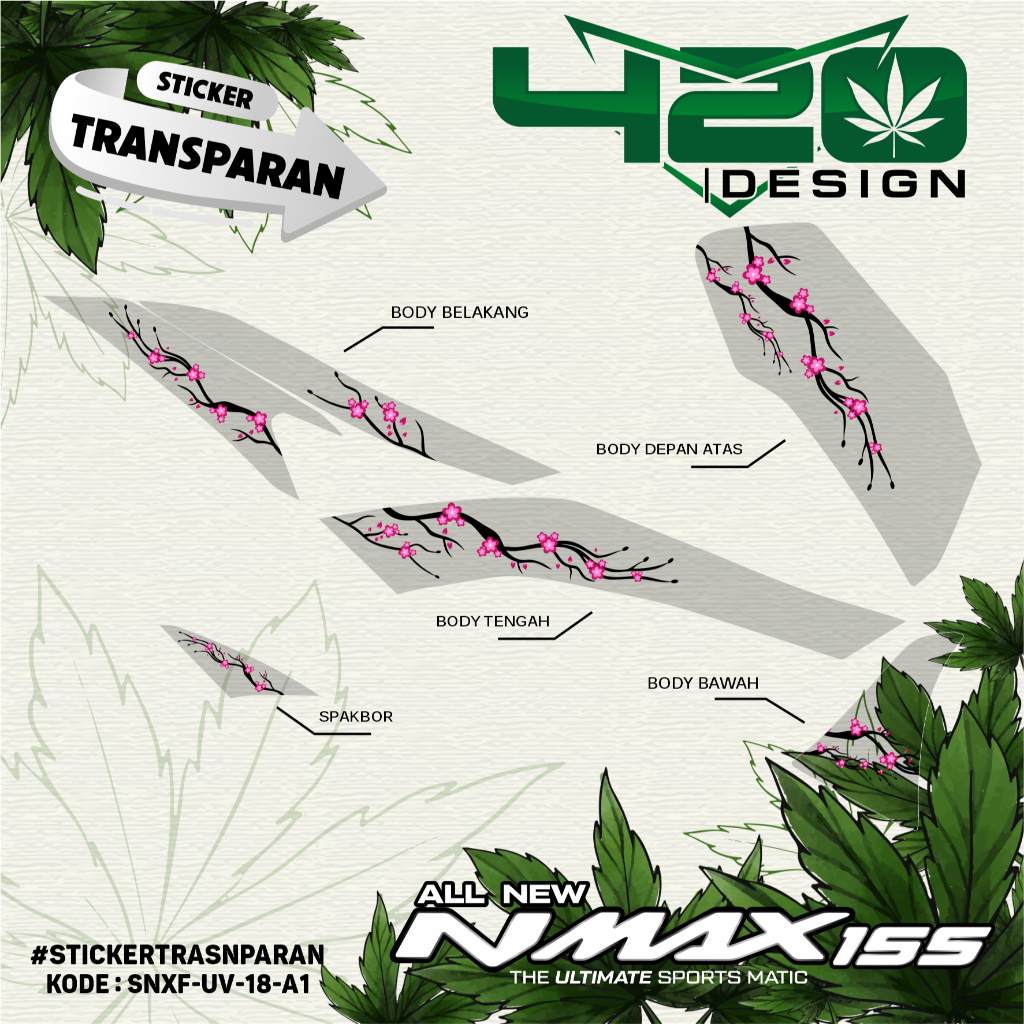 TRANSPARENT STRIPING NMAX 155 ALL NEW FACELIFT SAKURA DESIGN - SEMIFULL ...
