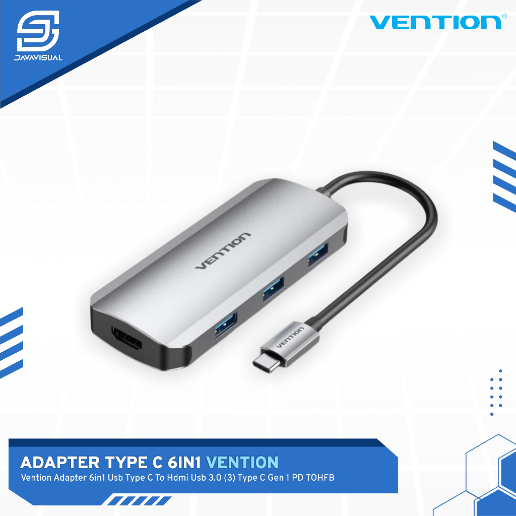 [JaVis] 6IN1 VENTION GRAY ALLOY TYPE C ADAPTER (HDMI) | Shopee Philippines