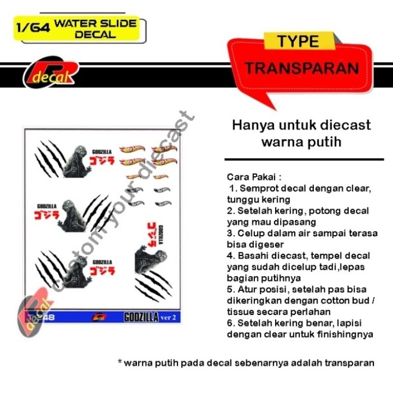 T248 Decal Hotwheels Transparent 1/64 Godzilla ver 2 | Shopee Philippines