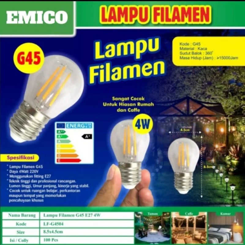 EMICO LED FILAMENT LAMP 2700K E27 WARM WHITE CAFE LAMP | Shopee Philippines
