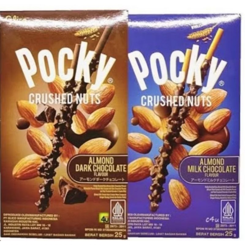 Glico Pocky biscuit stick crush nuts almond dark chocolate milk 25gr ...