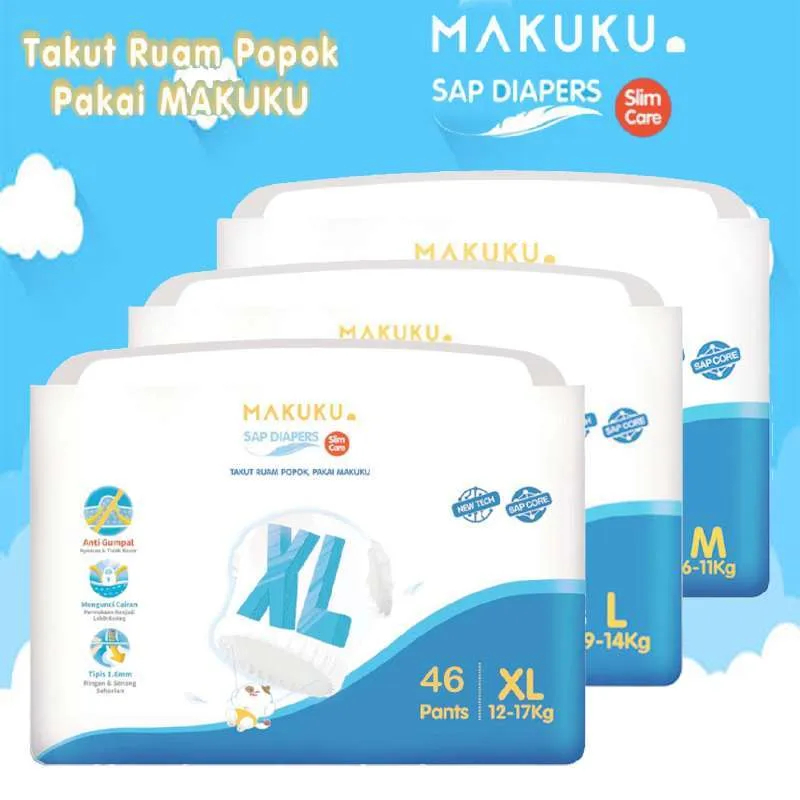 Makuku SAP Diapers Slim Care Pants M50 / L48/ XL46 Extra Dry Thin Baby ...