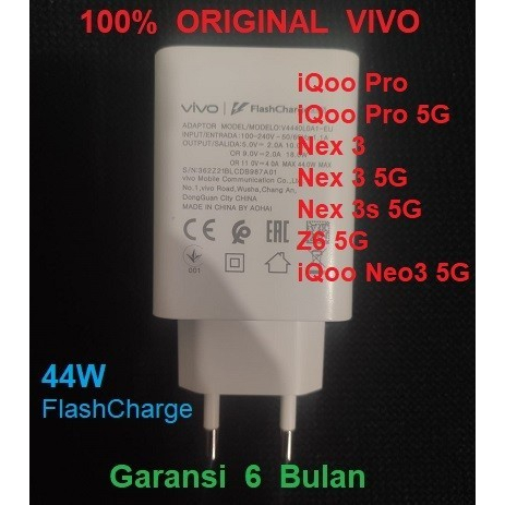Charger VIVO 44W iQoo Pro 5G Nex 3 3s 5G Z6 5G iQoo Neo3 5G Original ...