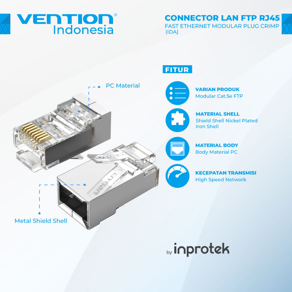 Vention Connector LAN FTP RJ45 Fast Ethernet Modular Plug Crimp 50pcs ...