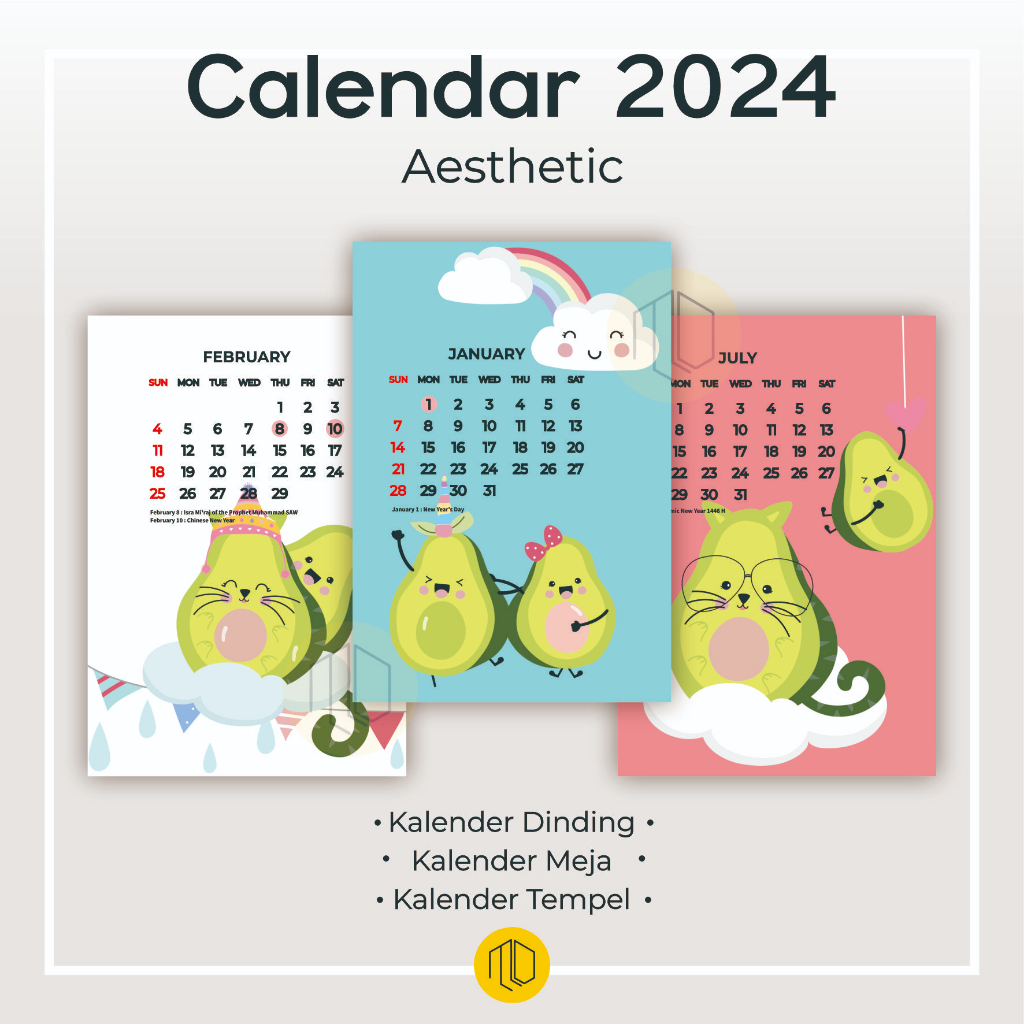 V. 2 Desk Calendar Wall Calendar 2024 AESTHETIC Avocado Theme Paste ...