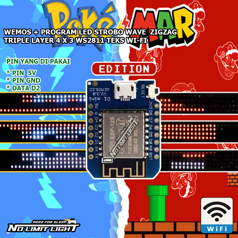 Chip Wemos Program Module LED Strobe Wave Car Glass Text Wifi Triple ...