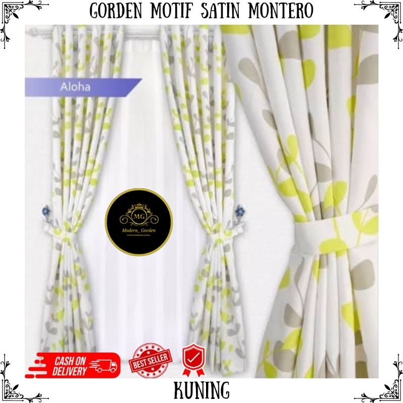 MERAH HITAM Satin Montero Curtains Floral Print Yellow Black Red Model ...