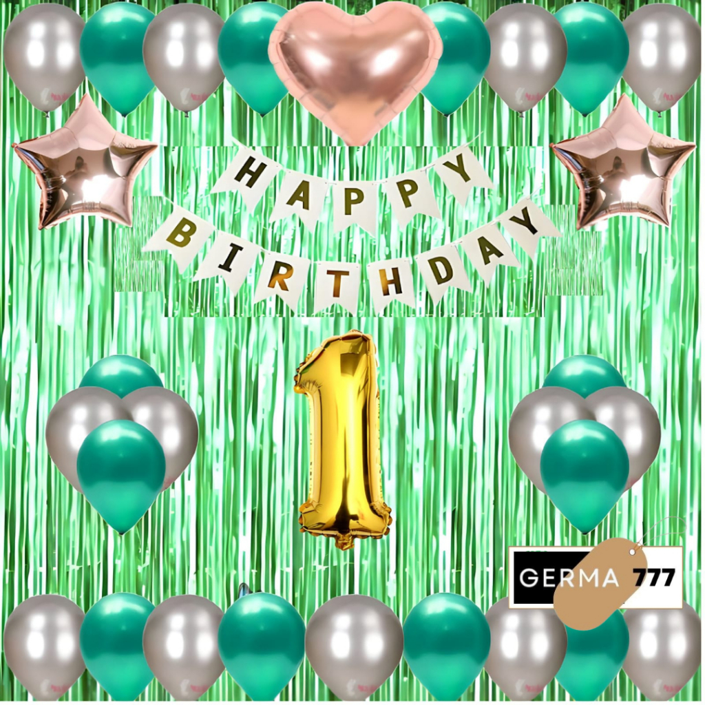 HIJAU Children's Birthday Party Decoration Set Package, Silver Green ...