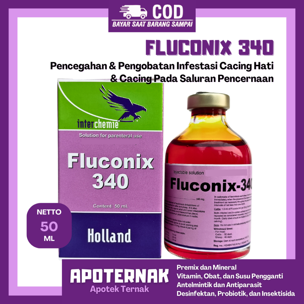 Fluconix 340 Injection 50 ml - Liver Worm Medicine for Cows Goats Sheep ...