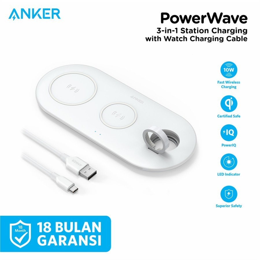 Wireless Charger Anker PowerWave 3in1 with Watch Charging Cable -A2590 ...