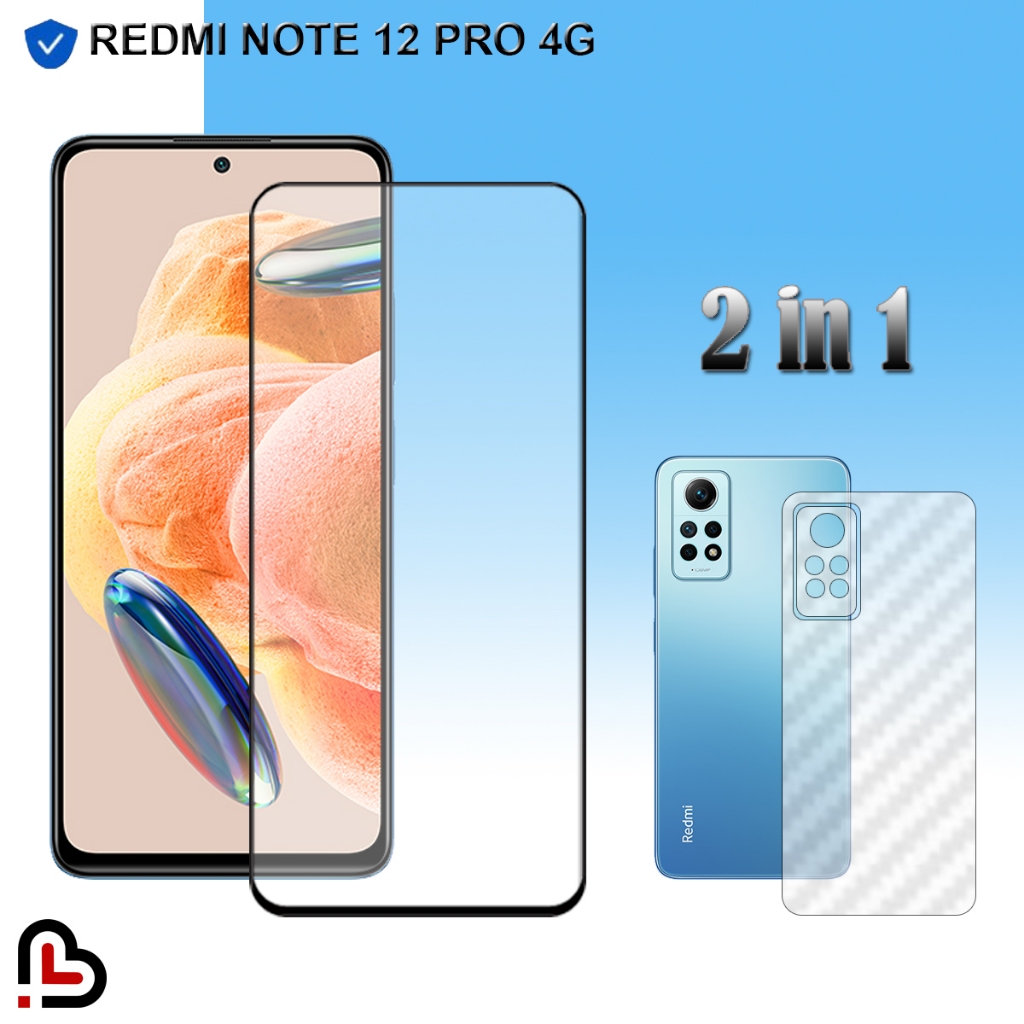 PACKAGE 2 IN 1 Tempered Glass Full Cover Redmi Note 12 Pro 4G Anti ...