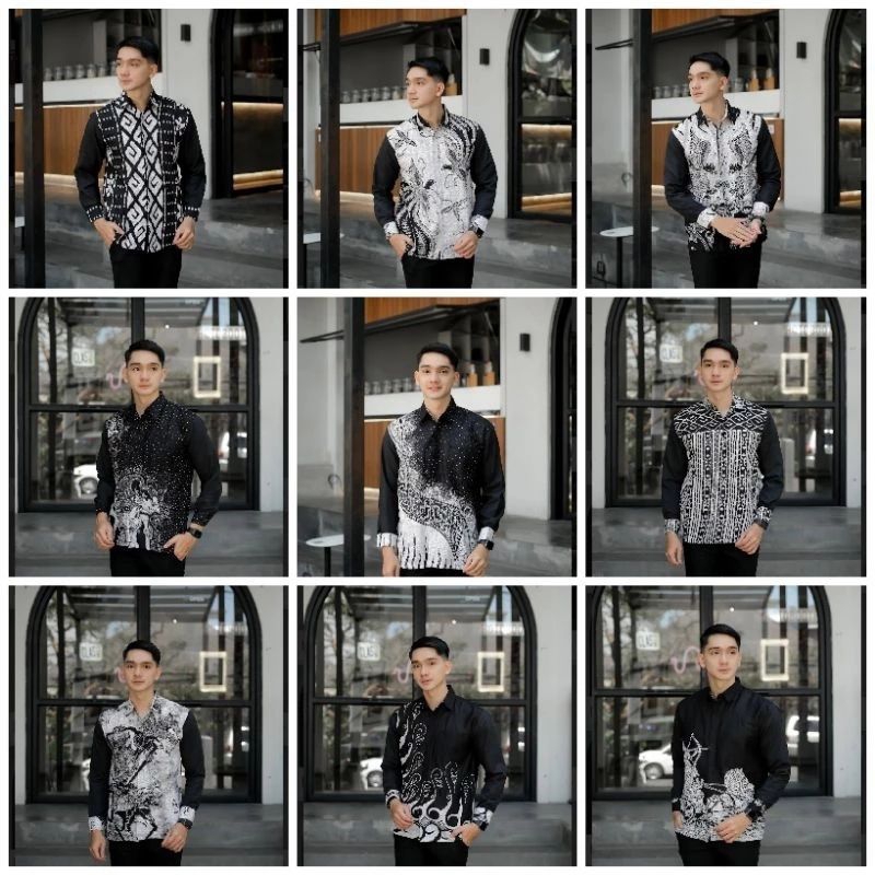 KEMEJA Modern long-sleeved men's batik shirt with sweet black motif ...