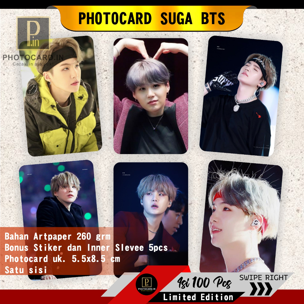 Min Yoon-gi Photocard (Suga "BTS") contains 100 Pcs (Free Stickers and ...