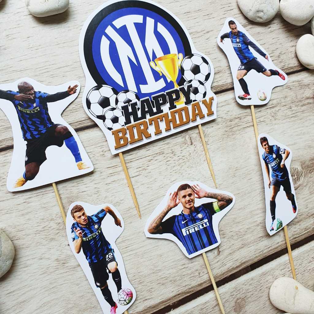 A set of Inter Milan FC theme birthday cake decoration cake topper ...