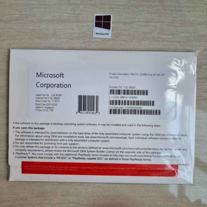 Win 10 PRO 64BIT FULLPACK (DVD And COA STICKER) | Shopee Philippines