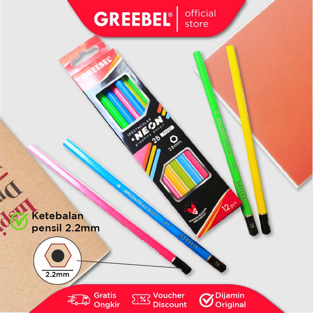 Pencil 2b Greebel Neon Graphite Pencil 7027 1 Dozen 12pcs Shopee