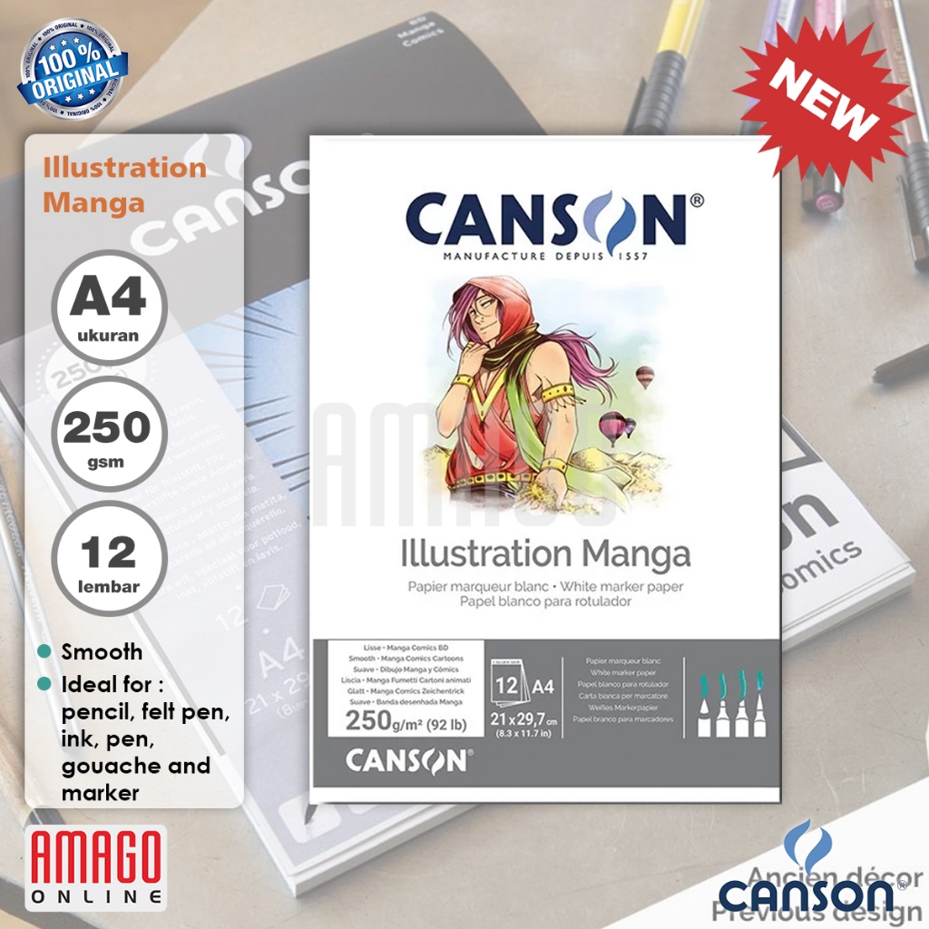 Canson Illustration Manga Drawing Book 12 sheets - A4 size - 250 gsm ...